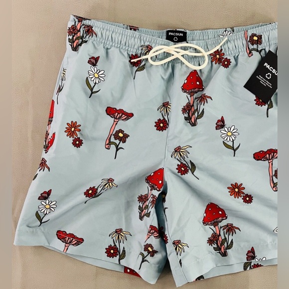 PacSun | Shorts | Pacsun Light Blue Floral Mushroom Trippy Beach ...